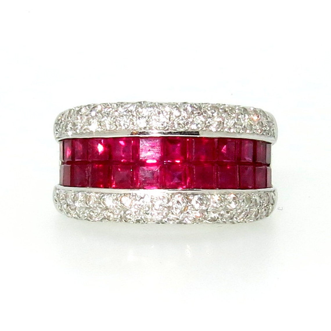 Wide Band Ruby Gemstone & Diamond Wedding Engagement Ring - Etsy