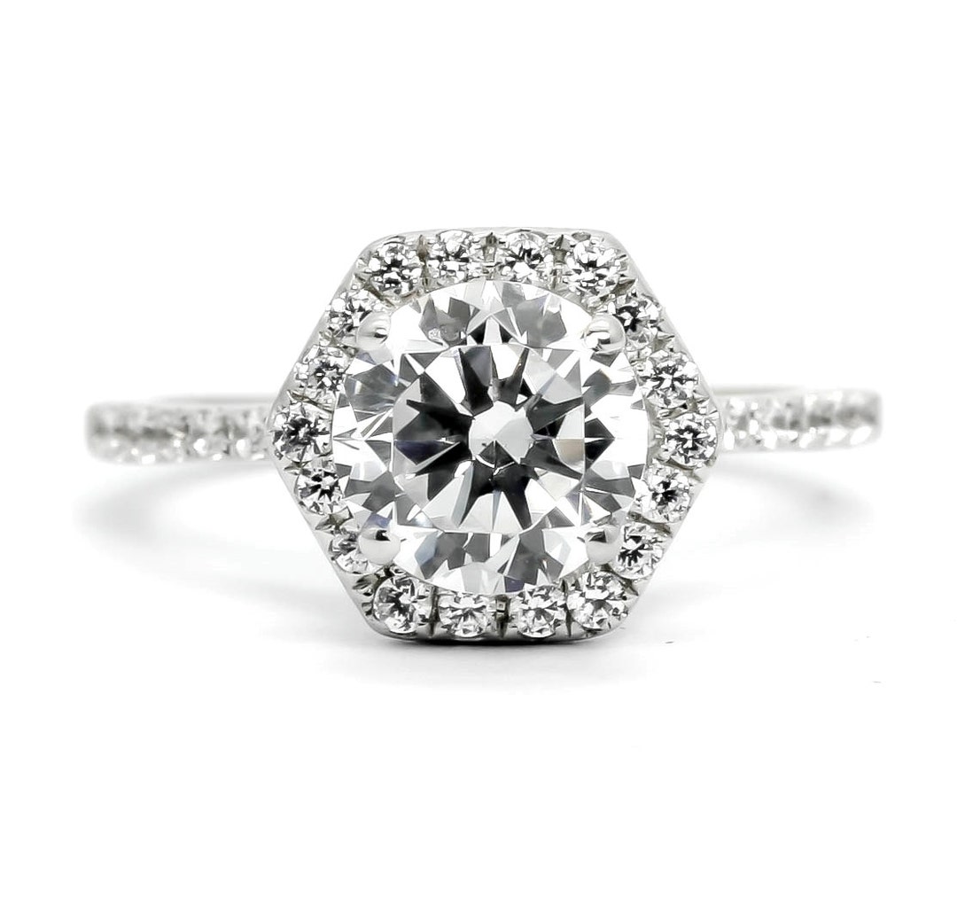 Unique Hexagon Shaped Floating Halo, 2 Carat Forever Brilliant ...