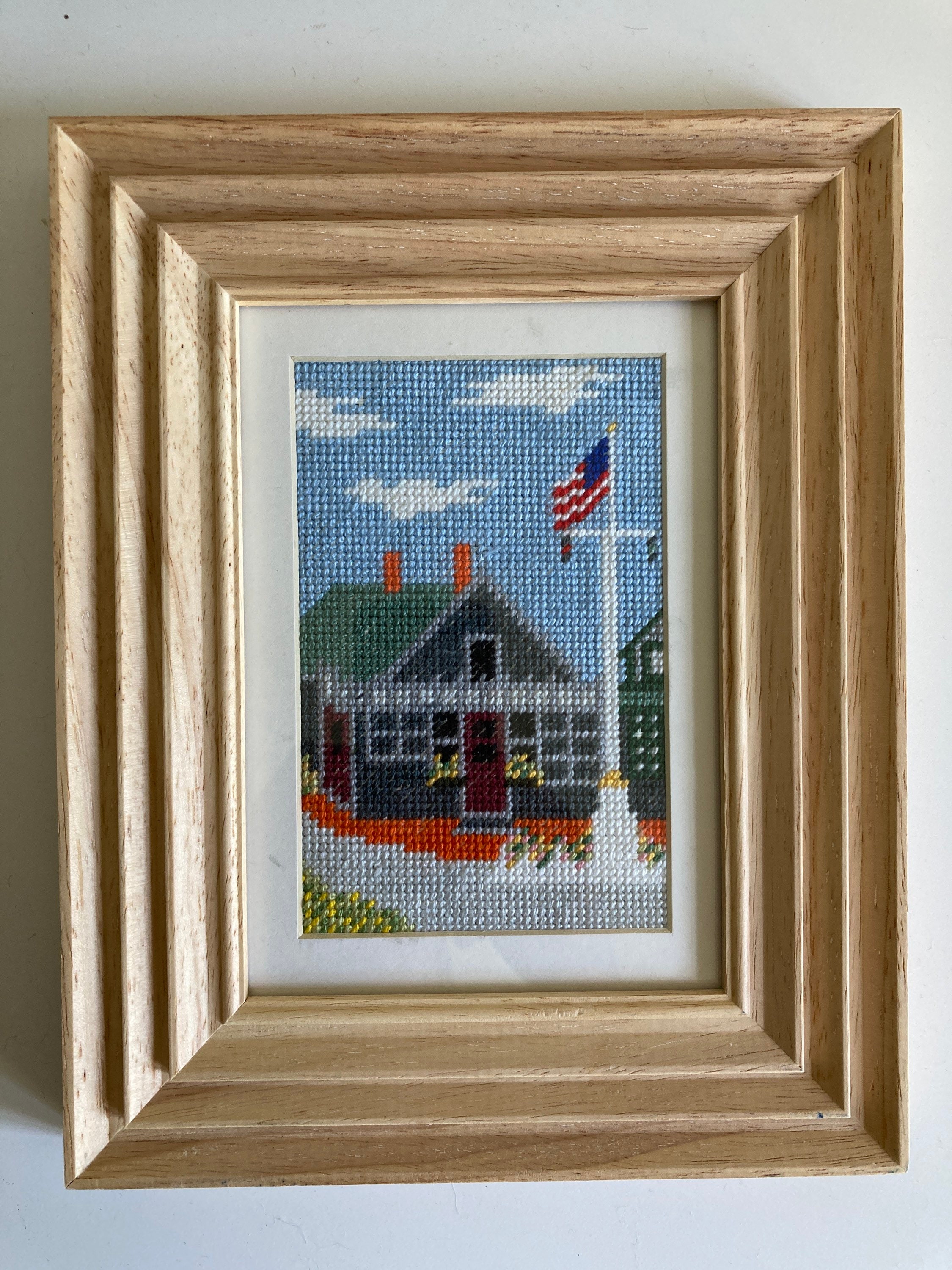 Framed Nantucket Sconset Village Needlepoint- Post Office & Rotary - Etsy