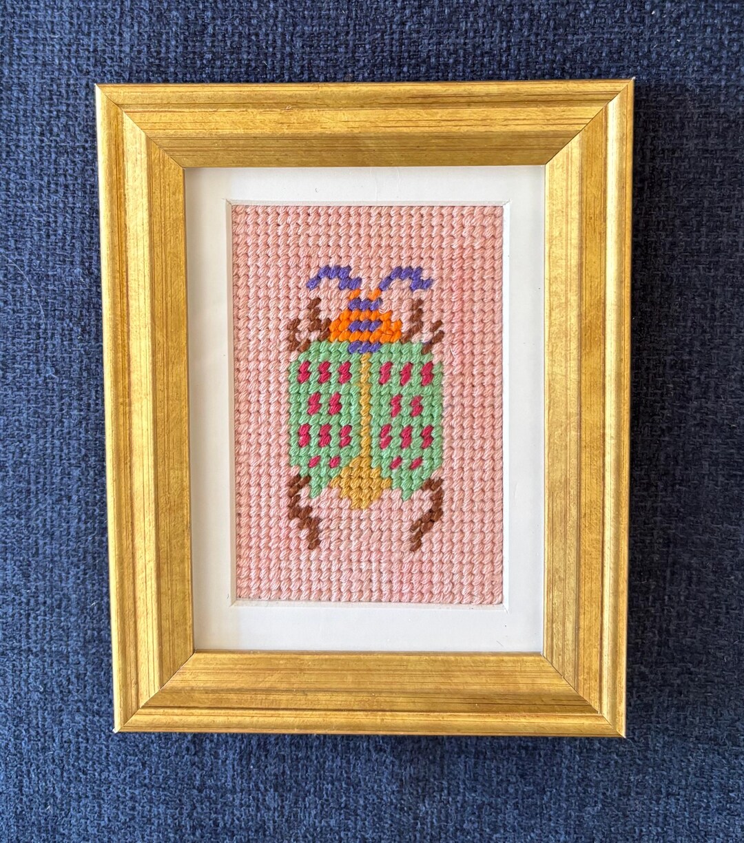 Framed Miniature Beetle Needlepoint- Pink and Green - Etsy