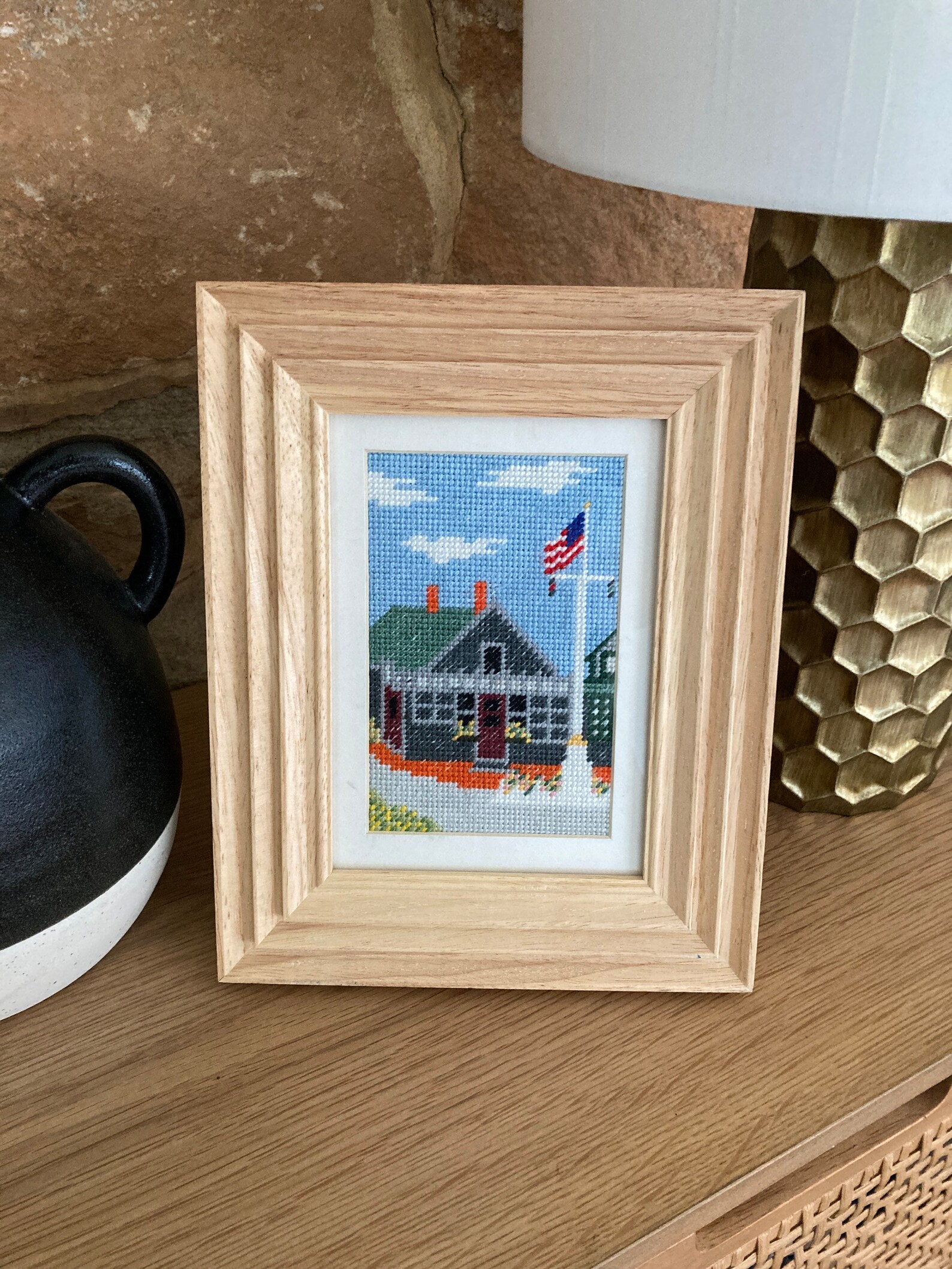 Framed Nantucket Sconset Village Needlepoint- Post Office & Rotary - Etsy