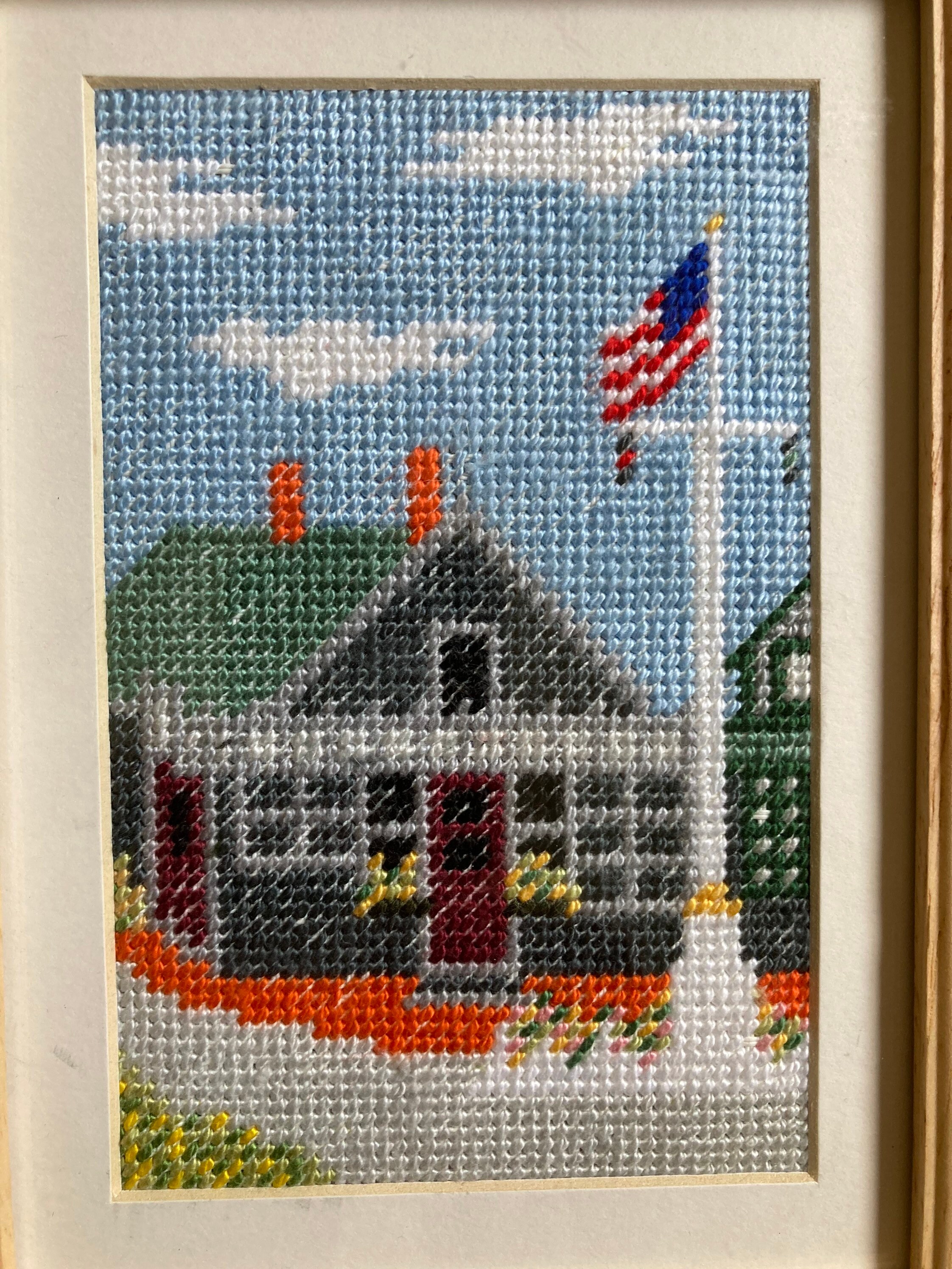 Framed Nantucket Sconset Village Needlepoint- Post Office & Rotary - Etsy