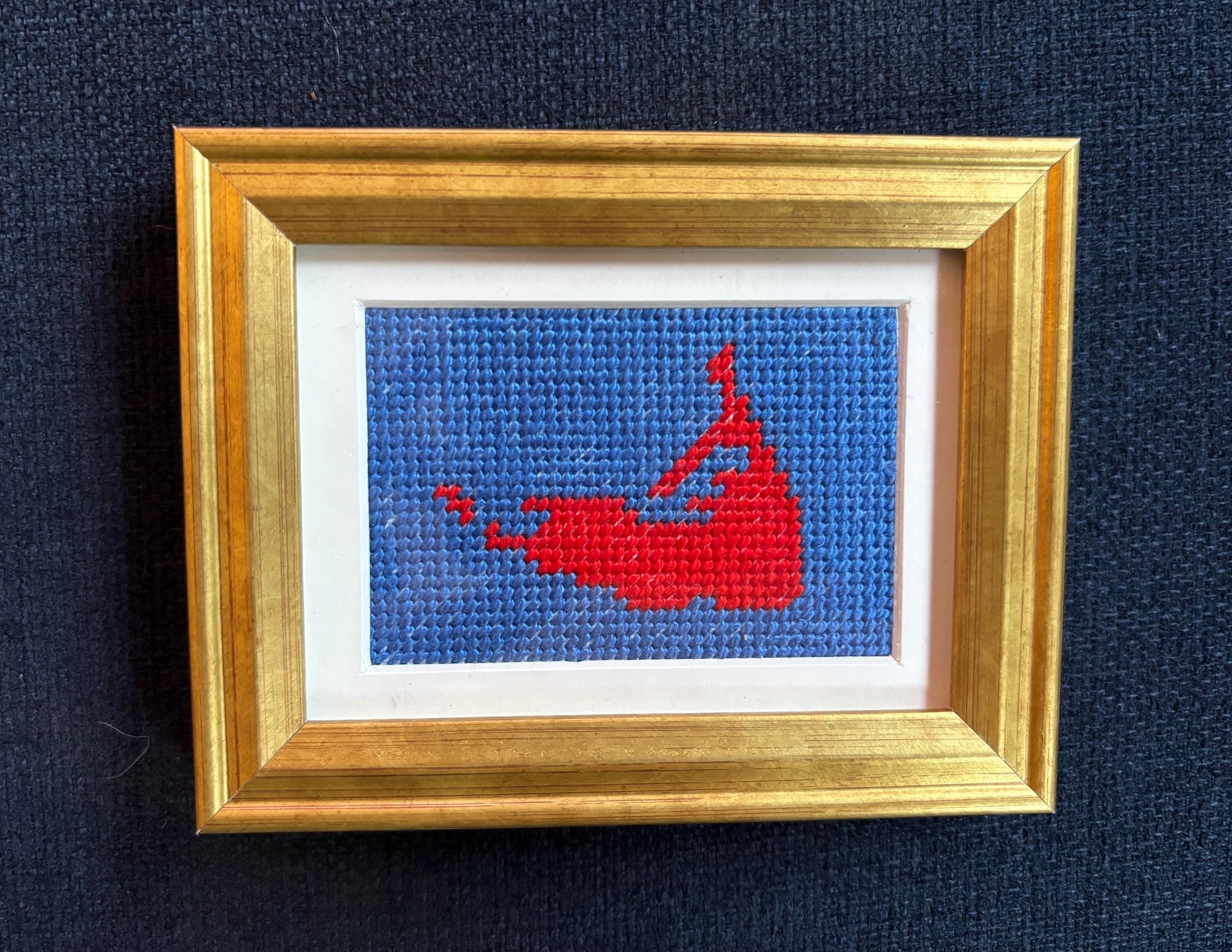 Miniature Framed Nantucket Island Needlepoint- Nantucket Red & Blue - Etsy