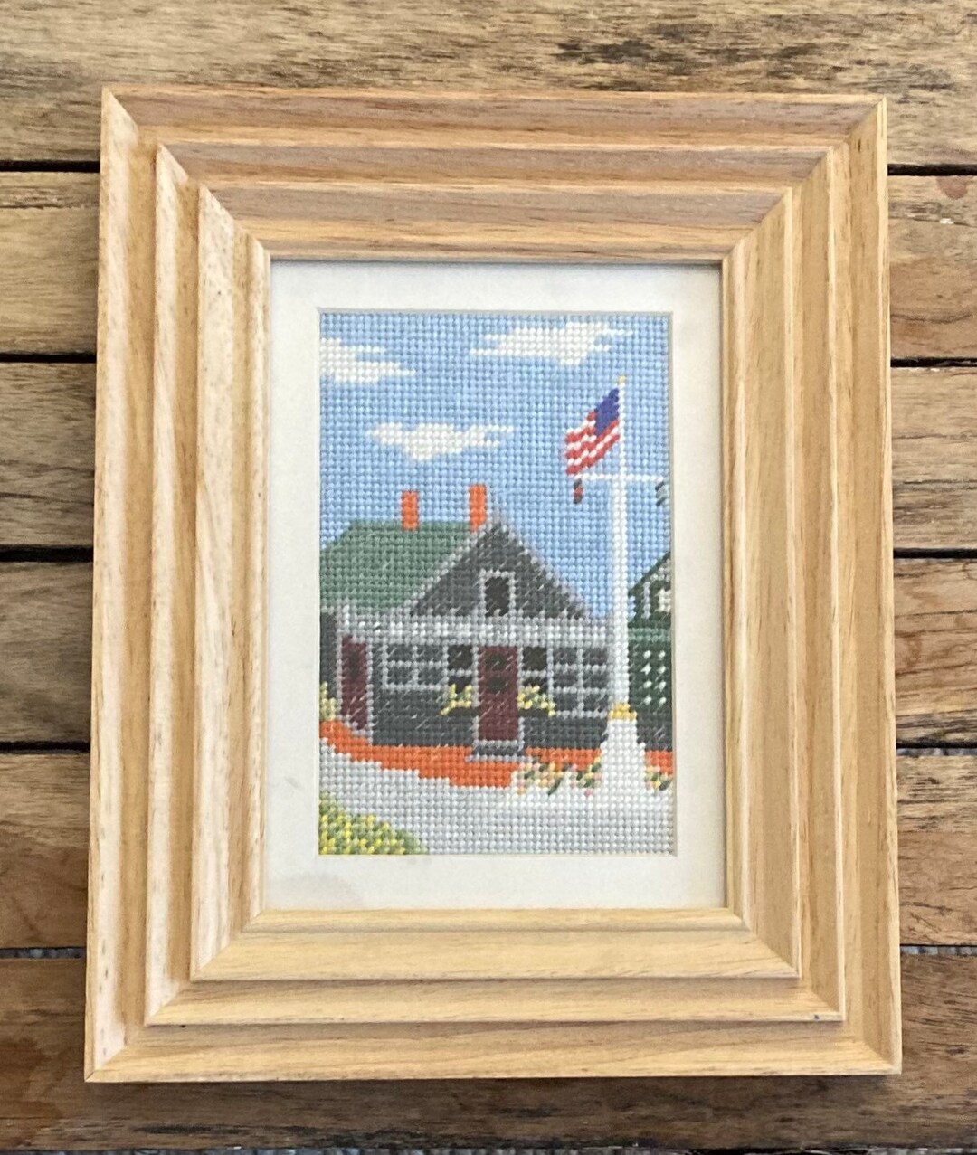 Framed Nantucket Sconset Village Needlepoint- Post Office & Rotary - Etsy
