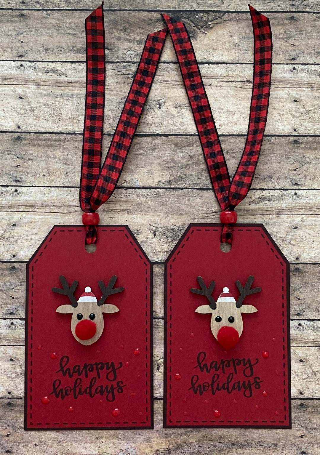Set of TWO Christmas Gift Tags, Happy Holidays Gift Tags, Reindeer Gift ...