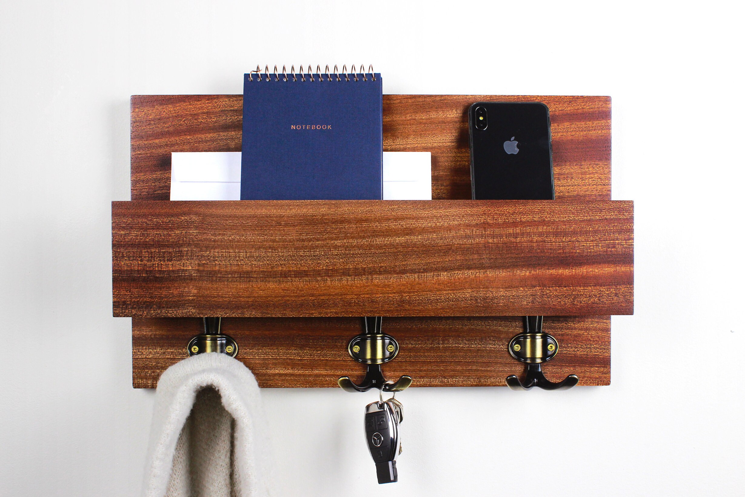 Hardwood Entryway Coat Rack Handmade Mail Key Organizer | Etsy