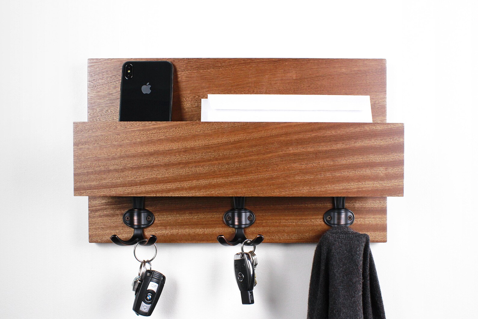 Entryway Mail Key Organizer Hardwood Modern Rustic Letter - Etsy