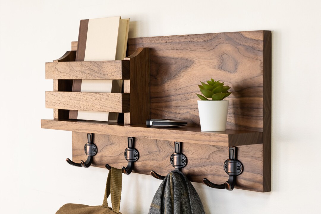 Handmade Hardwood Coat Rack: Rustic Entryway Organizer With Letter ...