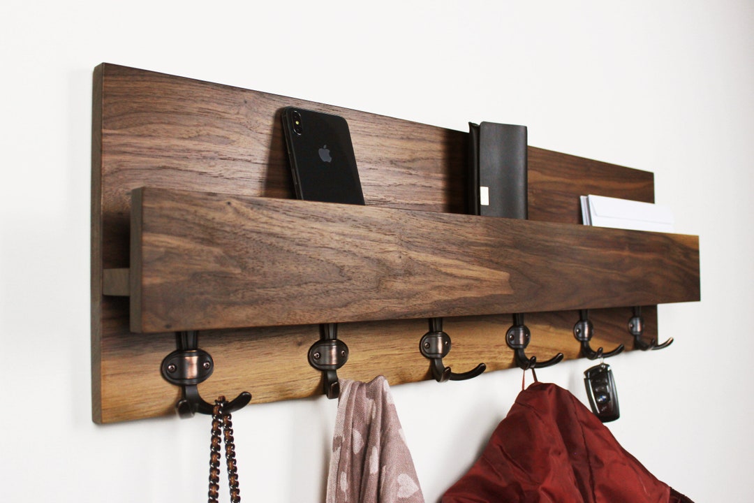 Wall-mounted Hardwood Coat Rack Entryway Mail Key Organizer - Etsy