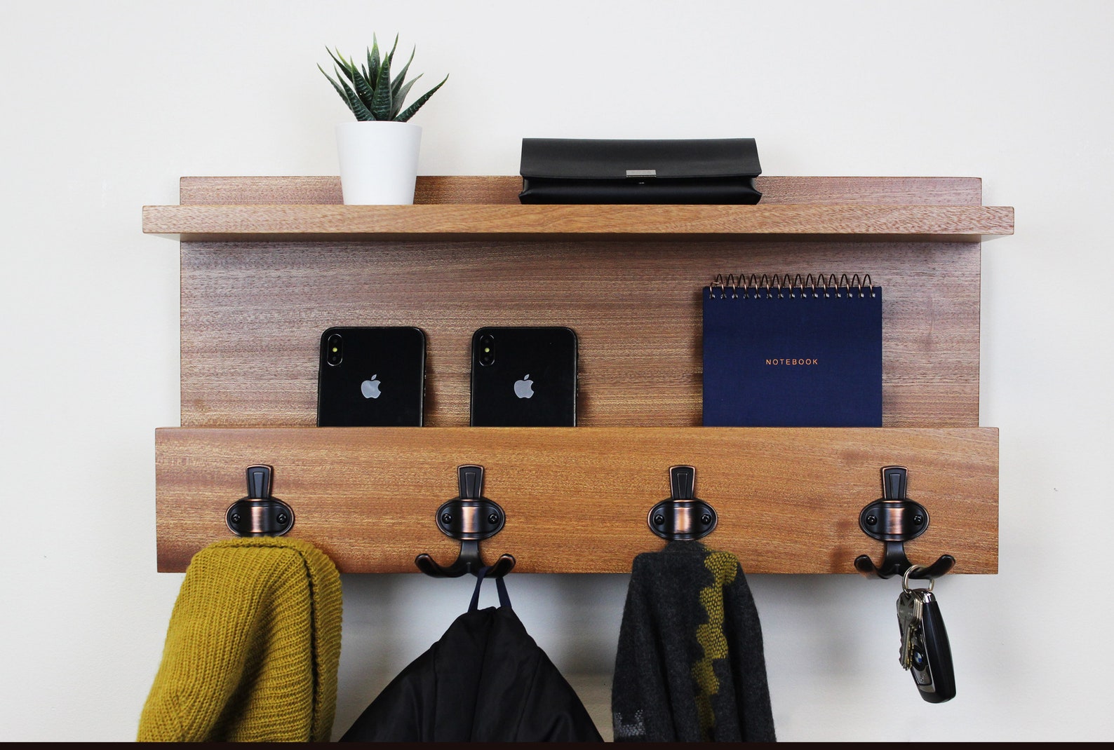 Natural Hardwood Coat Rack Handmade Entryway Organizer | Etsy