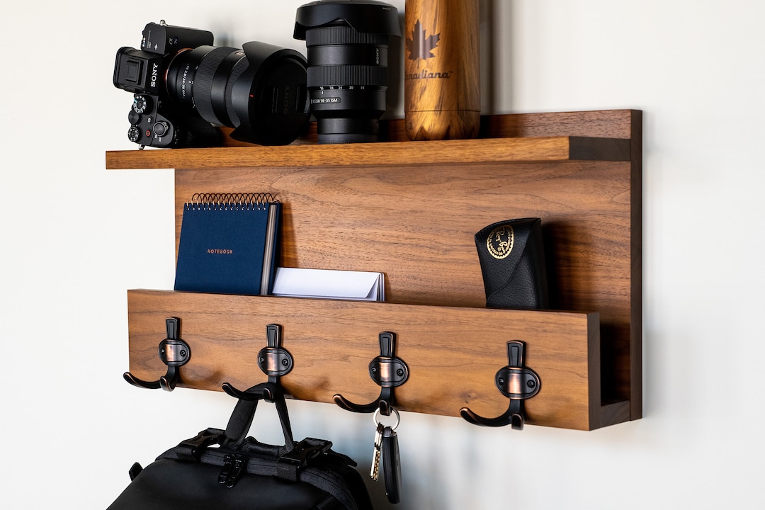 Handmade Hardwood Coat Rack: Rustic Entryway Shelf With Key Holder#02 ...