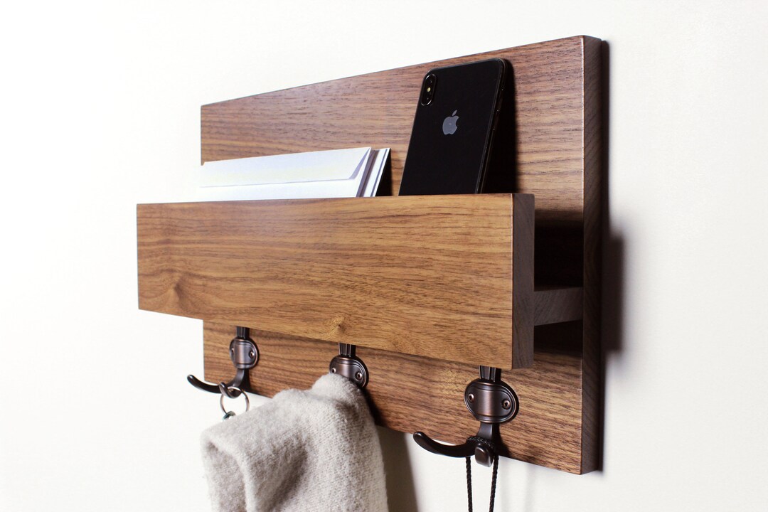 Entryway Mail Key Organizer, Hardwood Modern Rustic Letter Holder ...