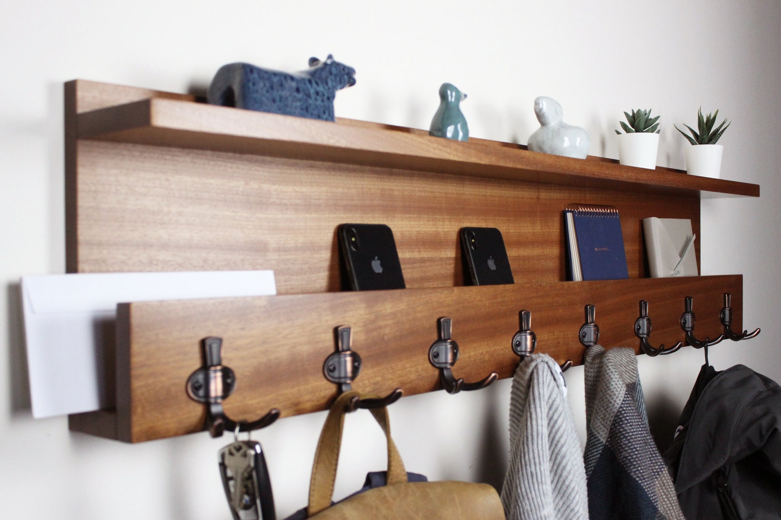 Natural Hardwood Coat Rack Handmade Entryway Organizer | Etsy