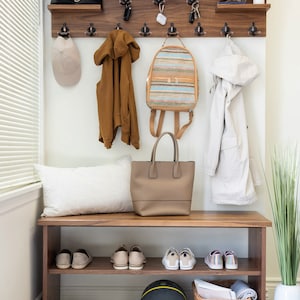 46" Wide Hall Tree -set of Bench/shoe Rack Storage + Wall Mounted Shelf ...