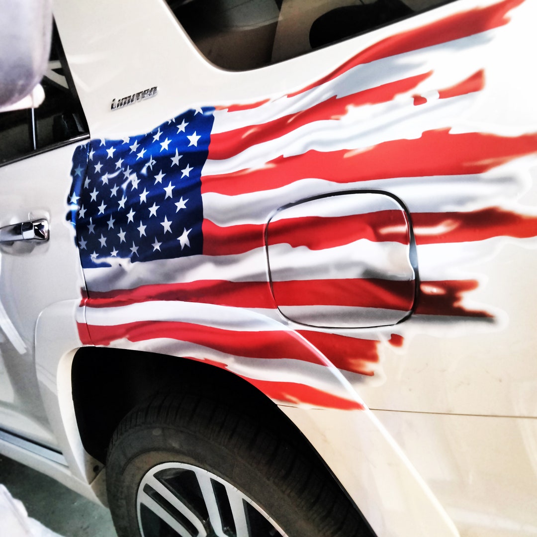 Tattered American Flag Car Graphic BOTH Sides Available Patriotic ...