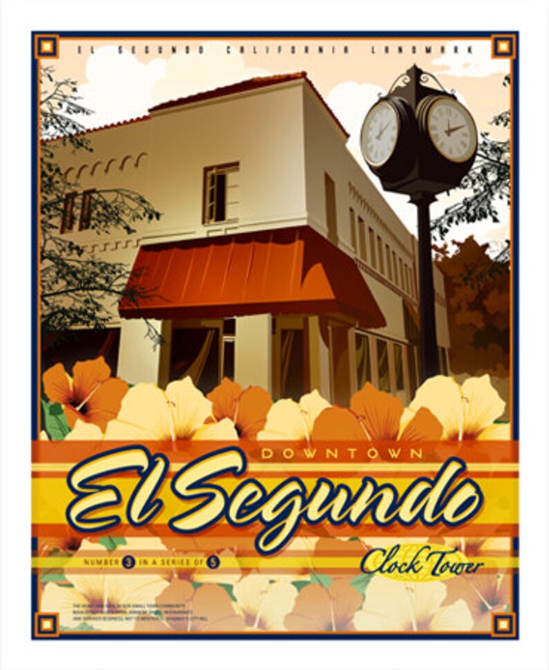 Downtown El Segundo California Clock Tower Print or Canvas - Etsy