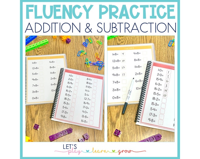 Math Fact Fluency Addition and Subtraction to 20 Timed Tests Practice ...