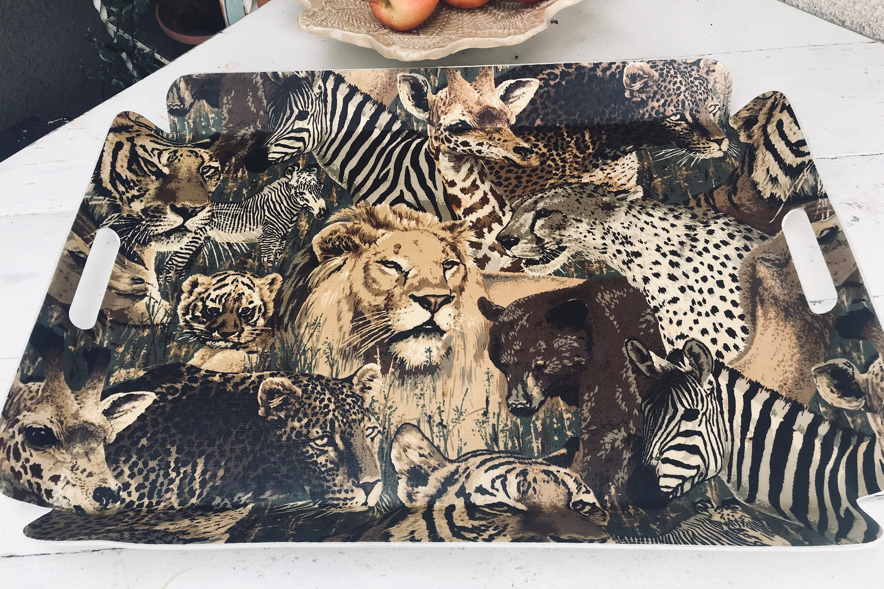 SERVING Tray/african Animal Motif/sturdy Fiberglass/large 21 3/4 In.x16 ...