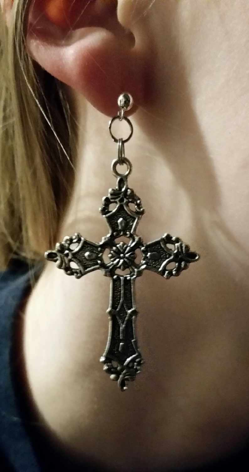 Beautiful Large Dangling Silver Cross Earrings - FREE US SHIPPING!! - Etsy
