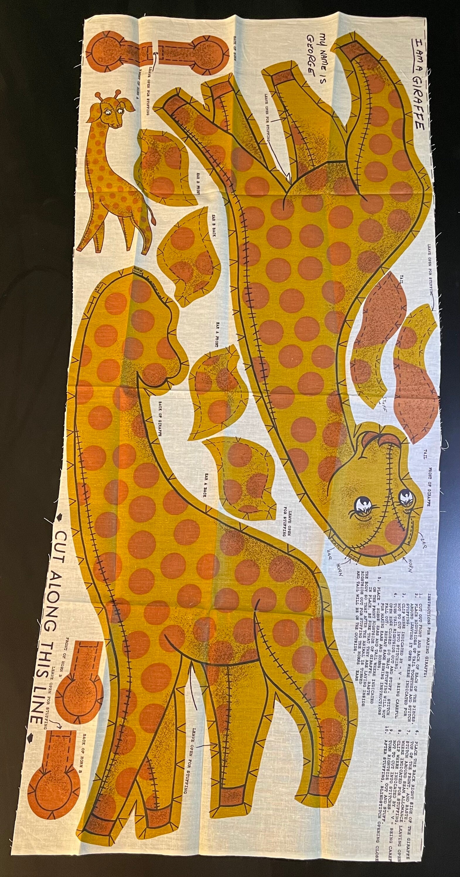 George the Giraffe Stuffed Animal Panel From the 1960’s. Like New ...