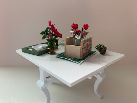 Miniature White Gateleg Table With Flowers Books Wine for a - Etsy