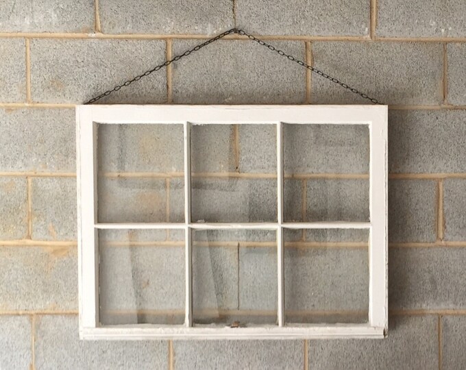 Hanging Vintage 6 Pane Window Frame W/chain - White, 34 X 27, Rustic ...