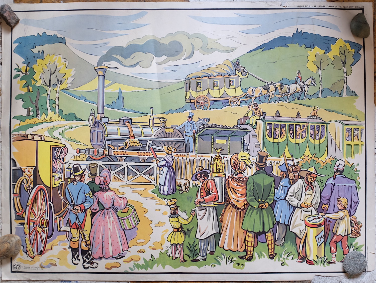 Vintage Large French School Poster Double Sided: 1st Railway Paris St ...
