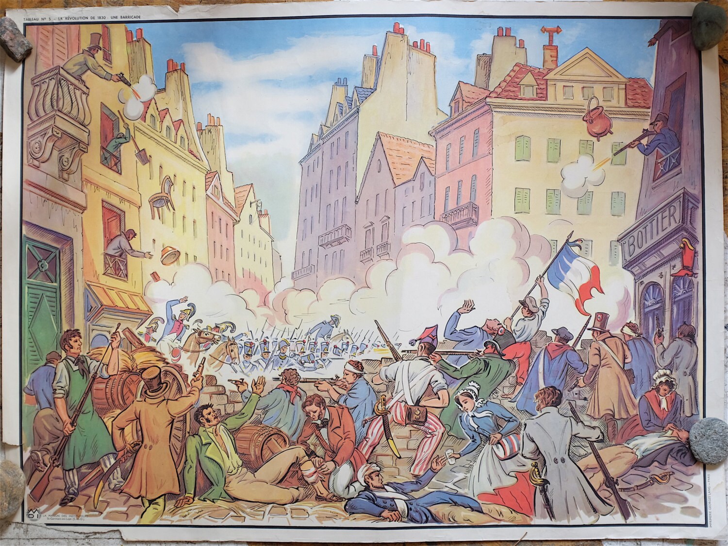 Vintage Large French School Poster Double Sided: 1st Railway Paris St ...