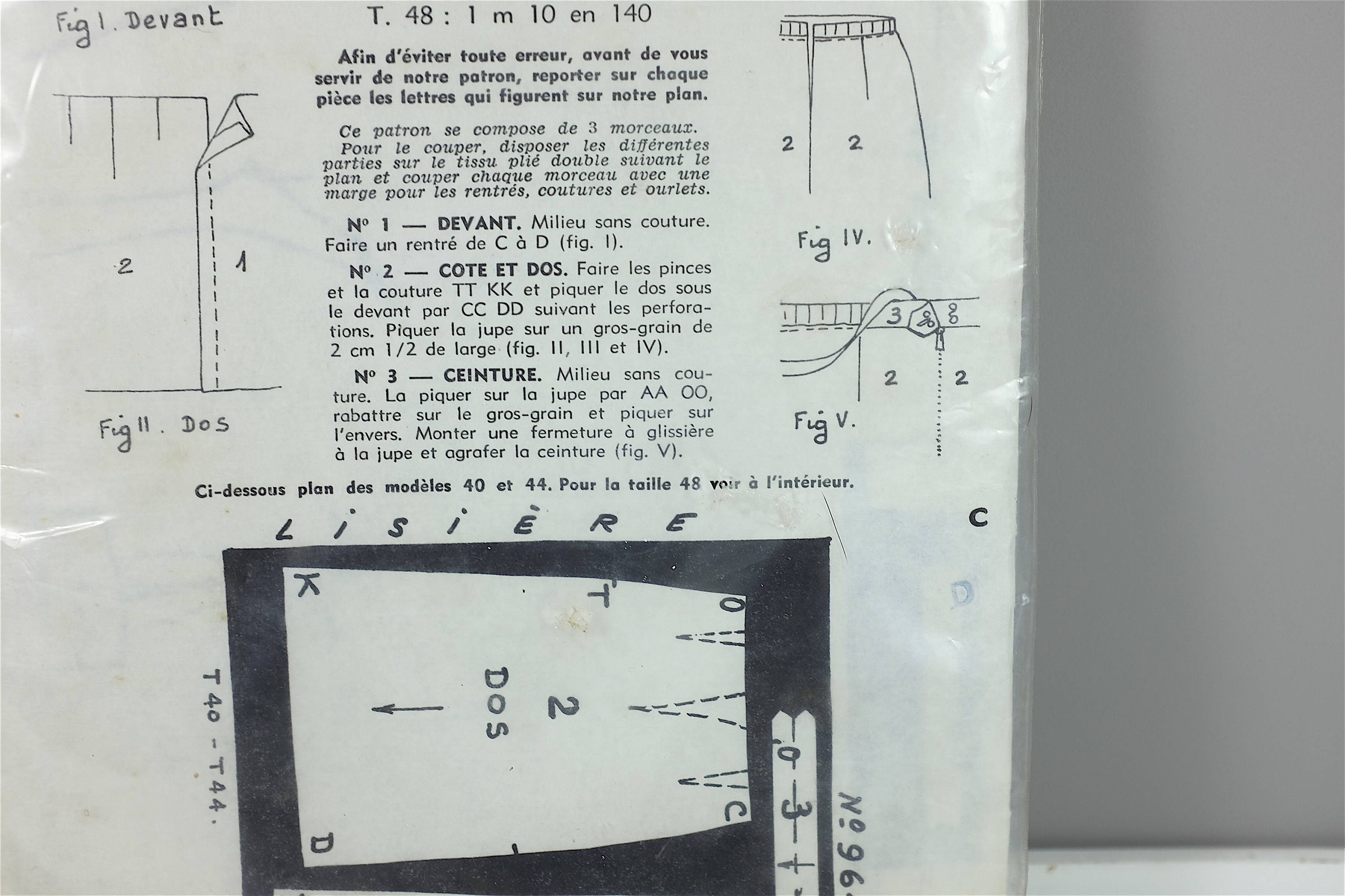 1970 Vintage French Sewing Pattern Women Skirt French Size 40, 44, 48 ...