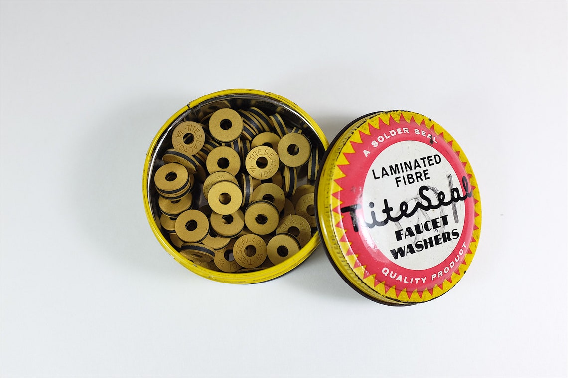 Rare vintage tin of faucet washers from Tite Seal Vintage | Etsy