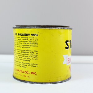 Very Rare Vintage Staples Bowling Alley Wax Tin Box - Vintage Tin ...