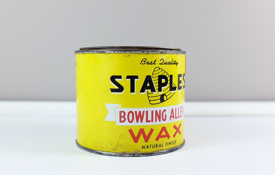 Very Rare Vintage Staples Bowling Alley Wax Tin Box - Vintage Tin ...