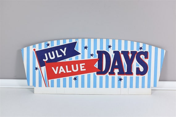 Vintage shop signage for July Value Days Mid Century blue | Etsy