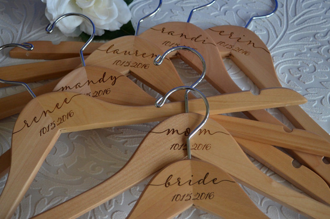 Wedding Hangers - Personalized Bridesmaid Hangers - Engraved Wood ...