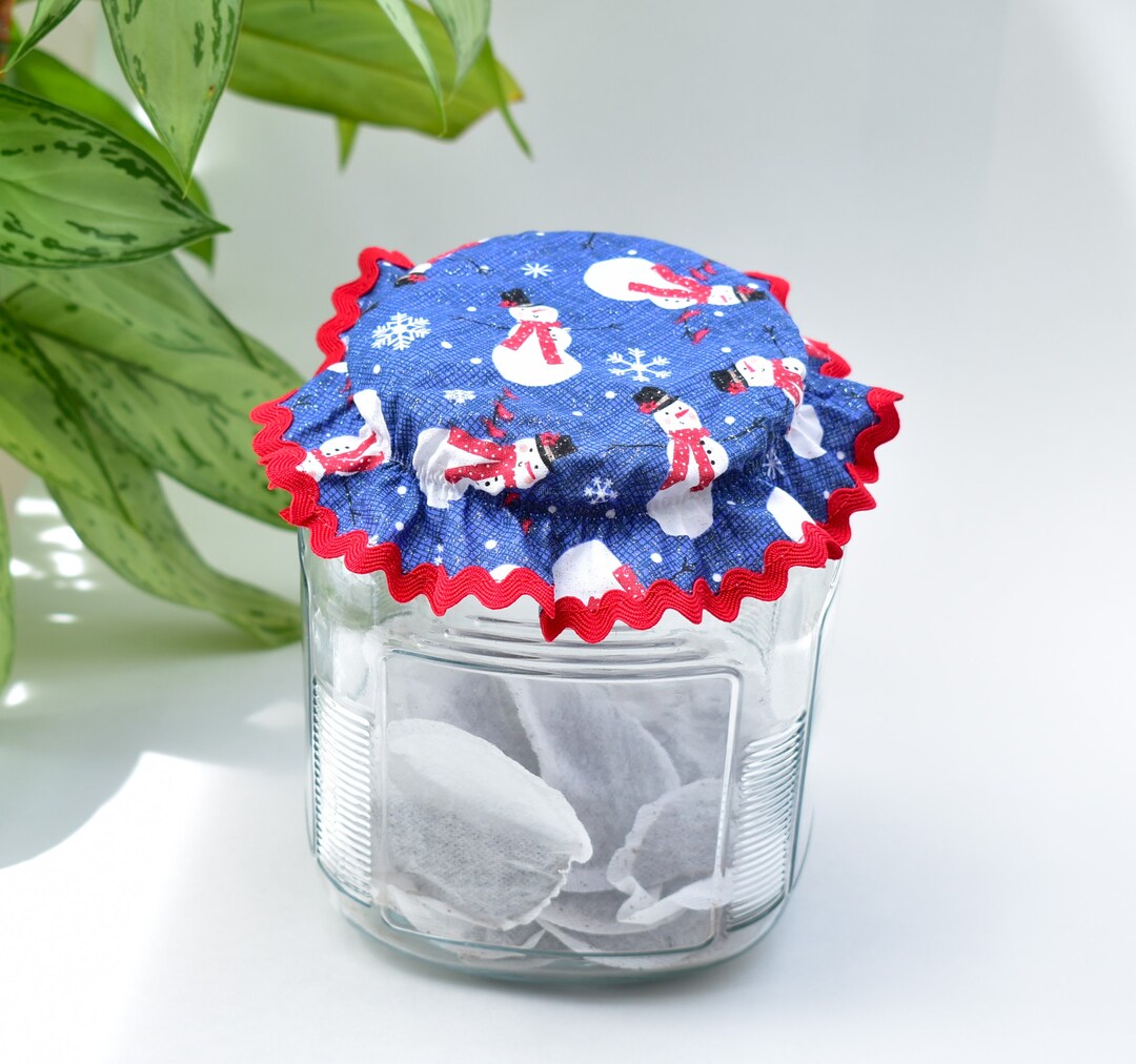 Snowman Wide Mouth Mason Jar Fabric Bonnet, Cover for Sourdough Starter ...