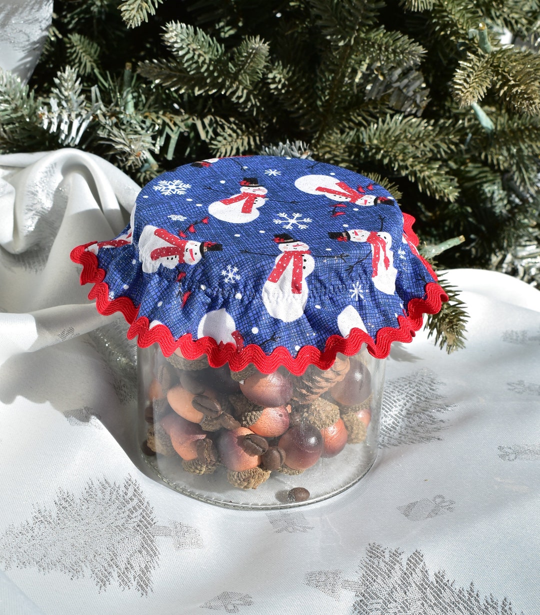 Snowman Wide Mouth Mason Jar Fabric Bonnet Cover for - Etsy