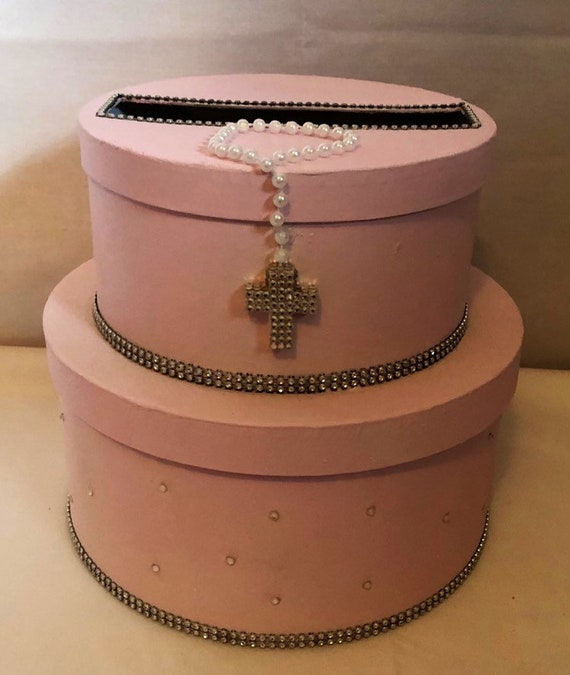 First Holy Communion or Baptism Card Box Pink | Etsy