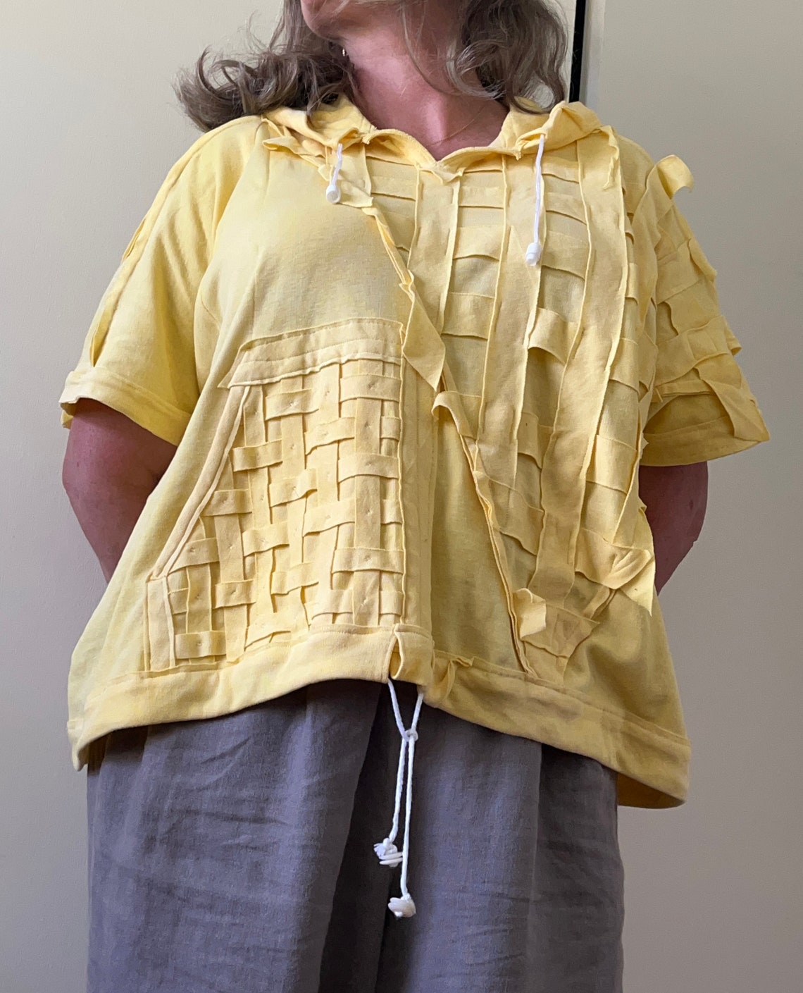 Recycled Top Summer Hoodie Turmeric Dyed Yellow T-shirt Raw Edges ...