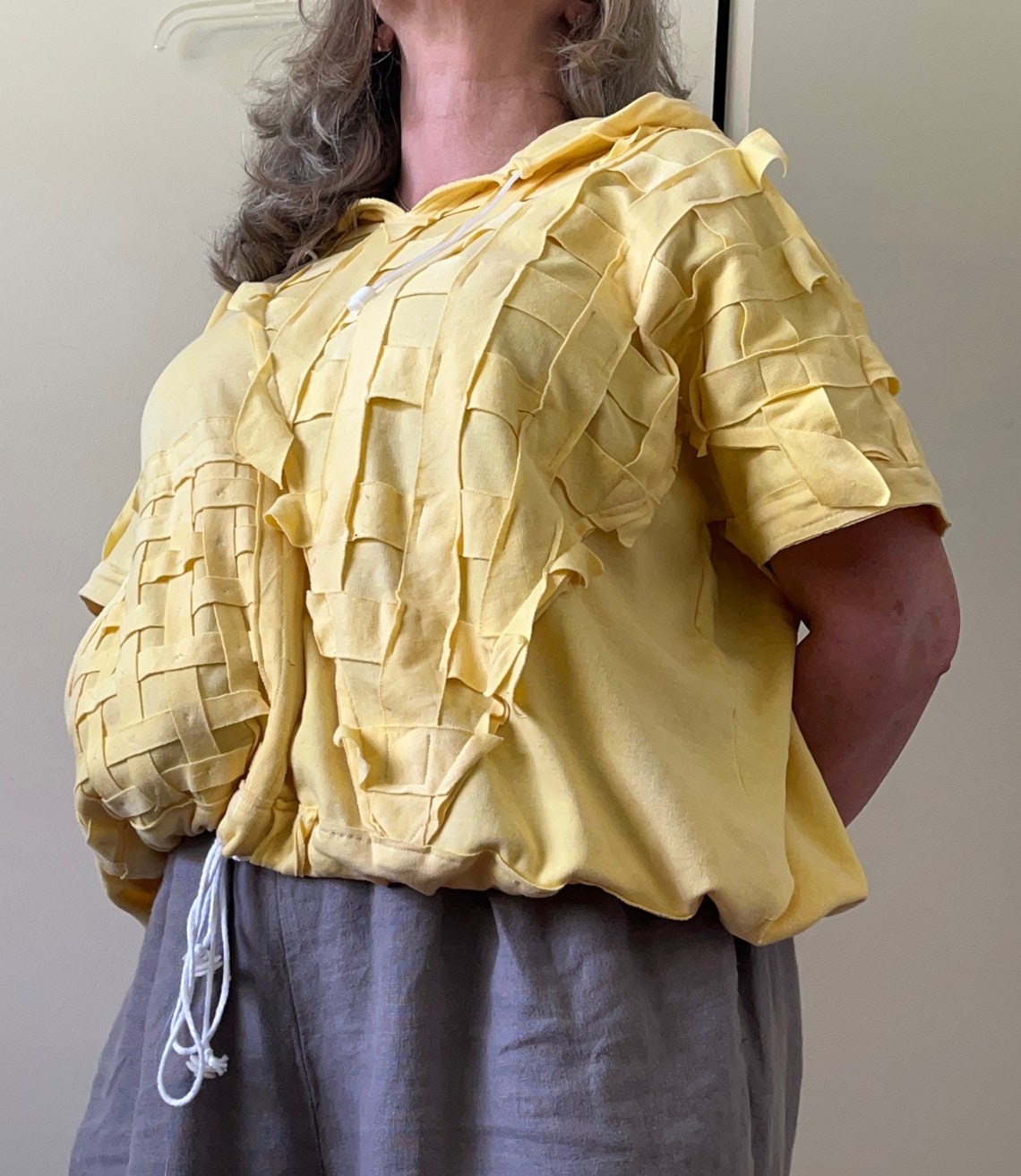 Recycled Top Summer Hoodie Turmeric Dyed Yellow T-shirt Raw Edges ...