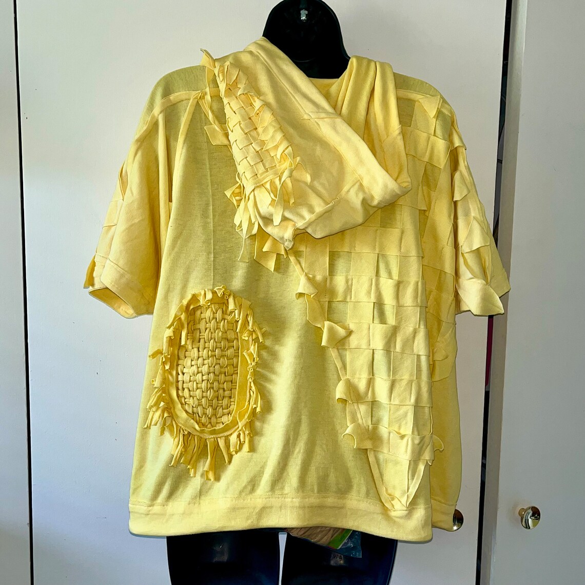 Recycled Top Summer Hoodie Turmeric Dyed Yellow T-shirt Raw Edges ...