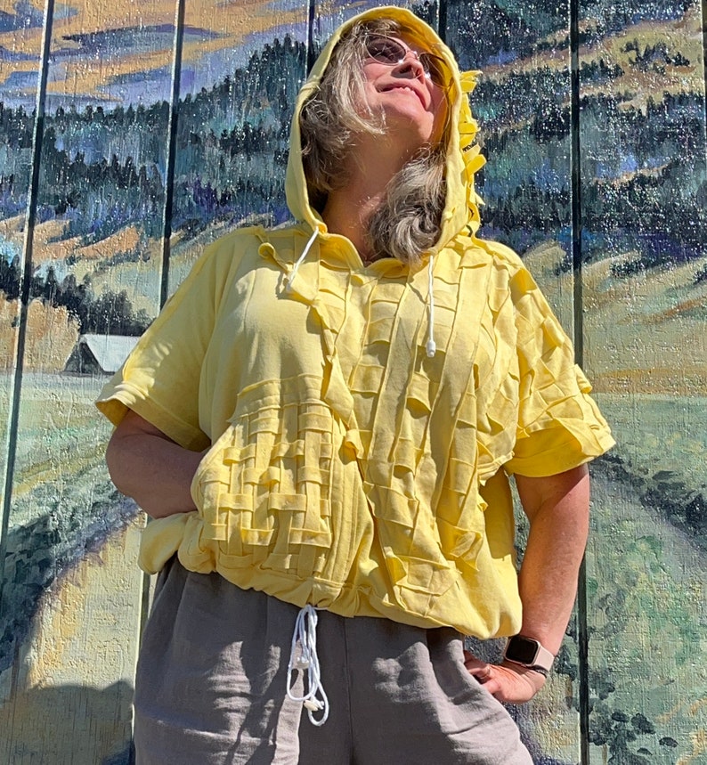 Recycled Top Summer Hoodie Turmeric Dyed Yellow T-shirt Raw Edges ...