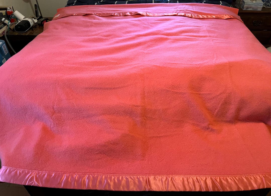 Vintage Wool Blanket Witney Made in England Satin Binding Salmon Pink ...