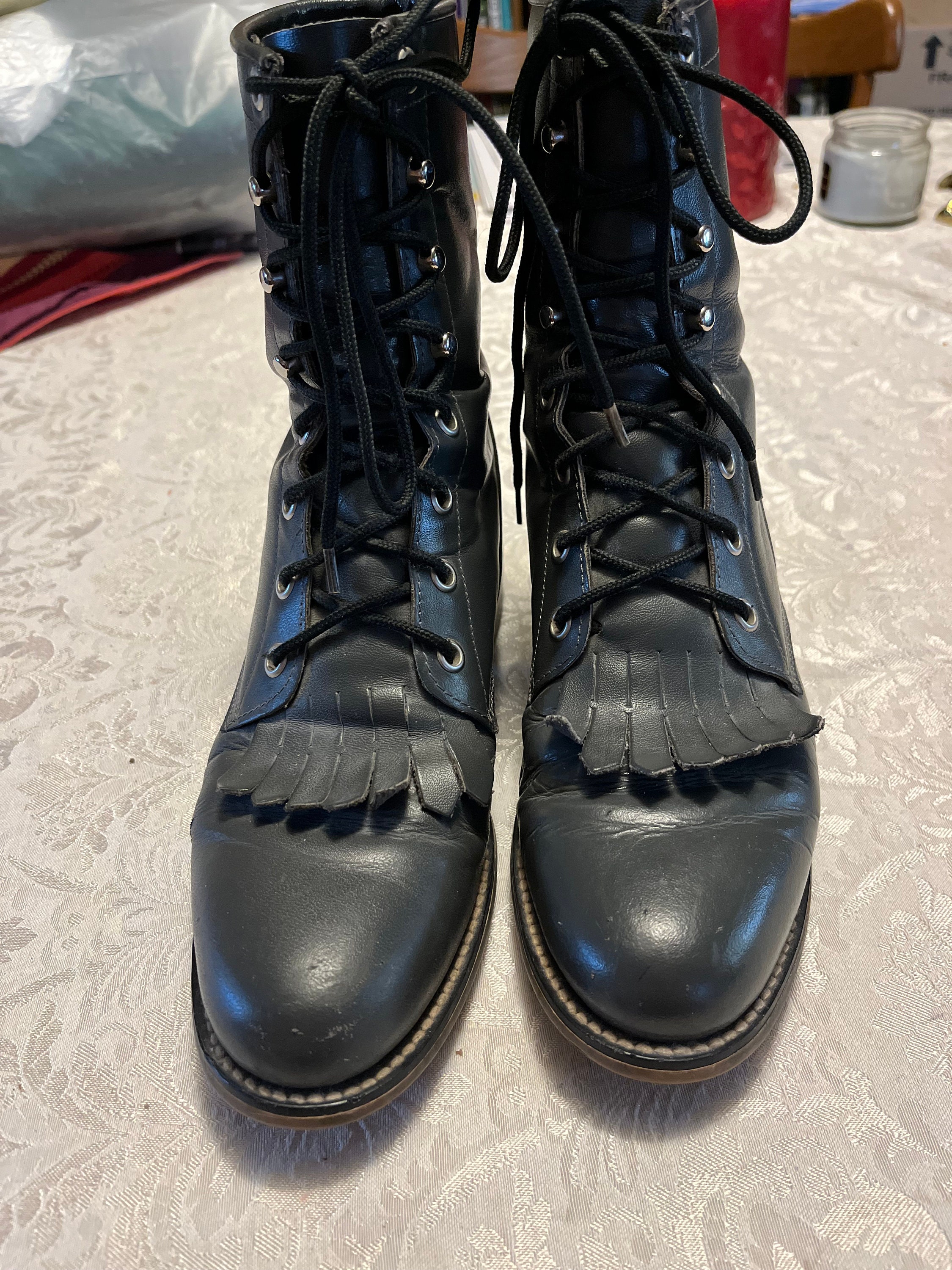 Justin Roper Lace up Boots Dark Gray Leather Womens Size 6B Diamond J ...
