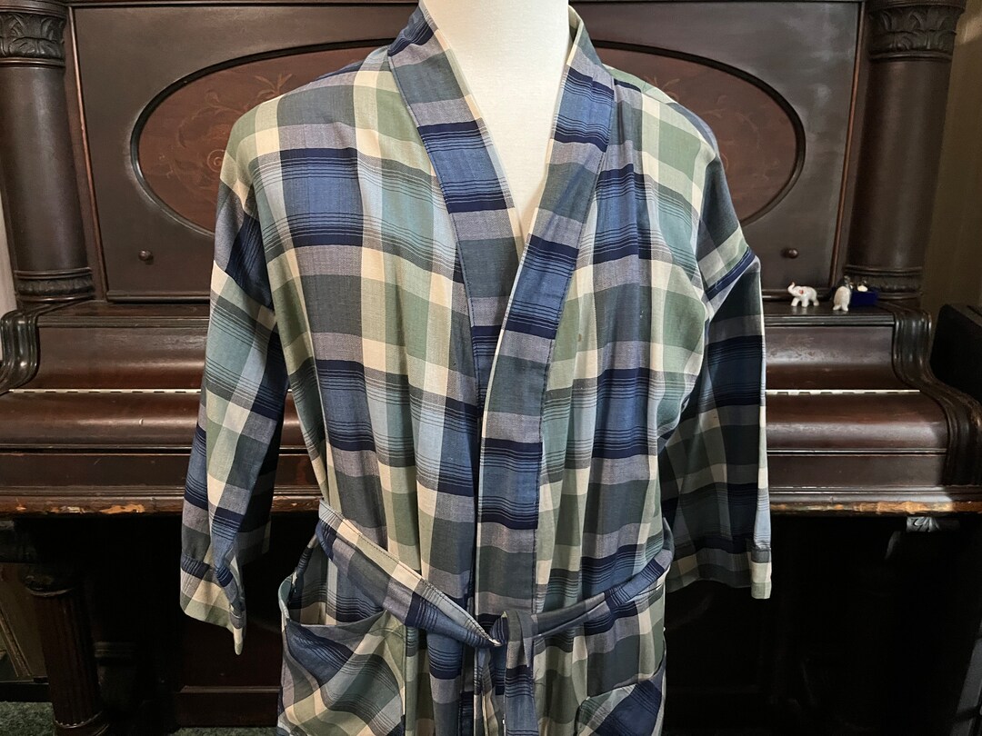Vintage Men's Plaid Robe/bathrobe/dressing Gown/wrap Robe/tie Belt/one ...