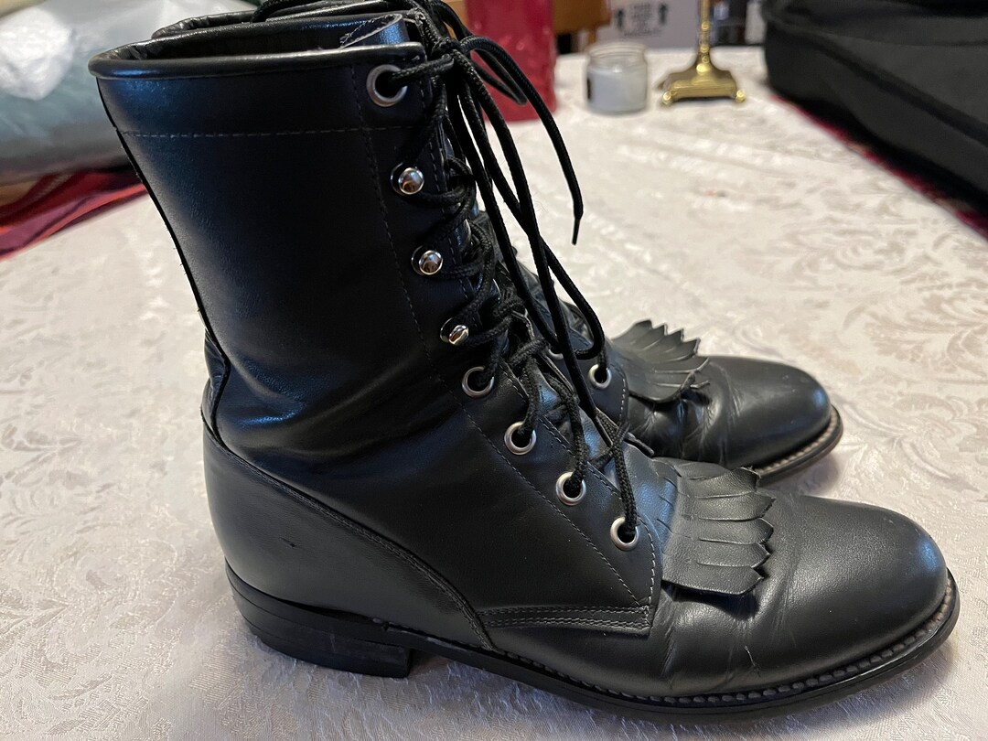 Justin Roper Lace up Boots Dark Gray Leather Womens Size 6B Diamond J ...