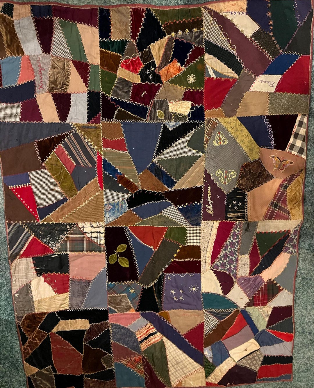 Antique Crazy Quilt Handmade Throw Blanket Size Early 1900s - Etsy