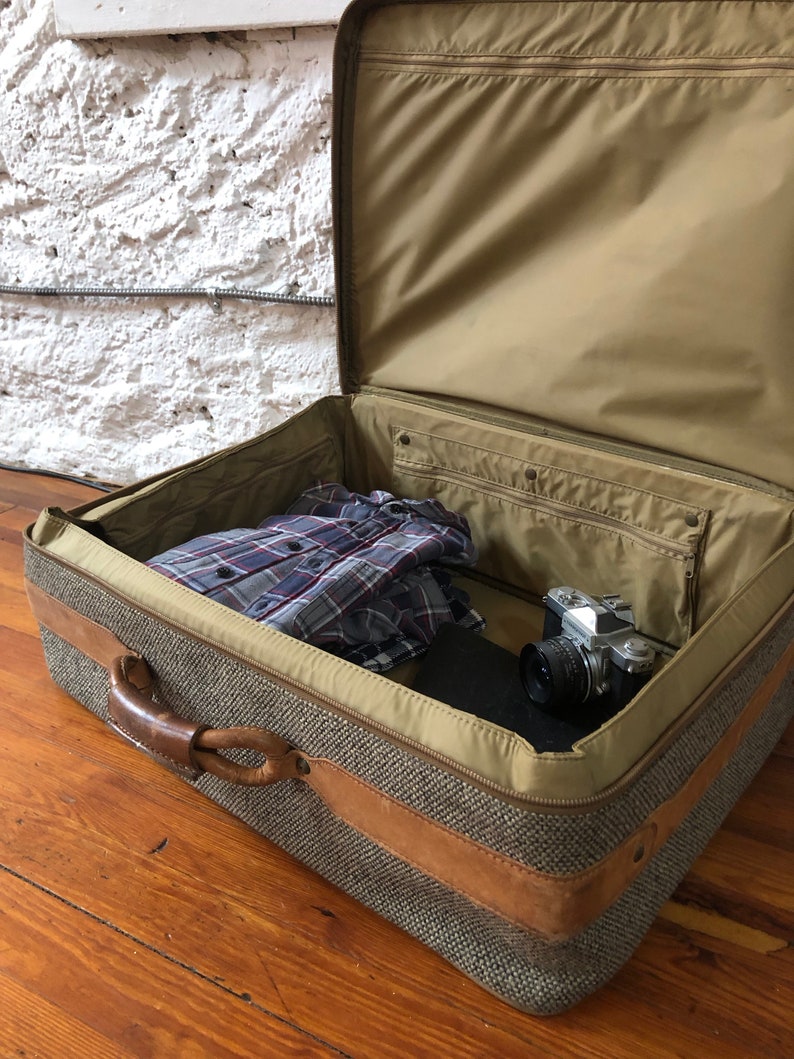 Mid Century Vintage Tweed Suitcase | Etsy