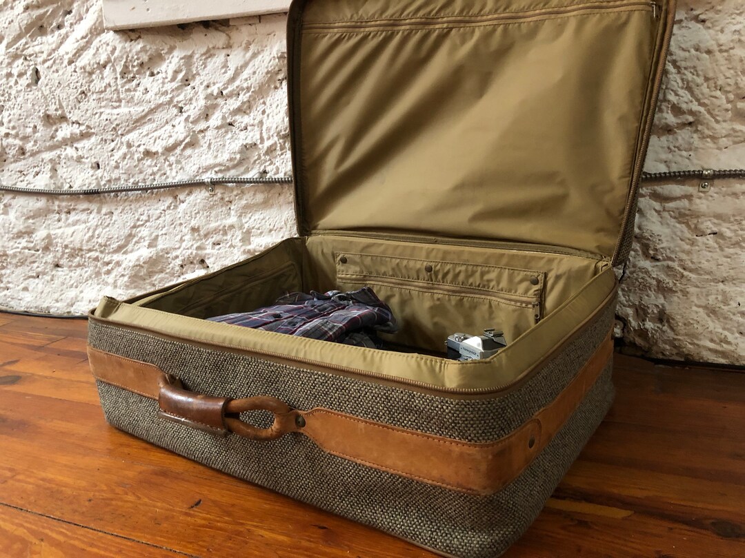 Mid Century Vintage Tweed Suitcase - Etsy