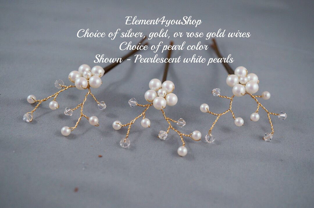Bridal Pearl Flower Hair Pins Set | Swarovski Crystals, Wedding Hair ...