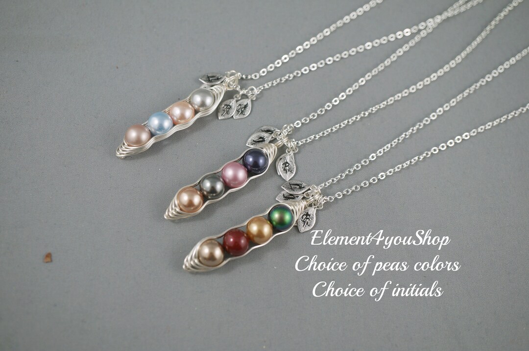 PEA Sweet Pea in Pod Necklace 1 2 3 4 5 Initial Leaf Charms Swarovski ...